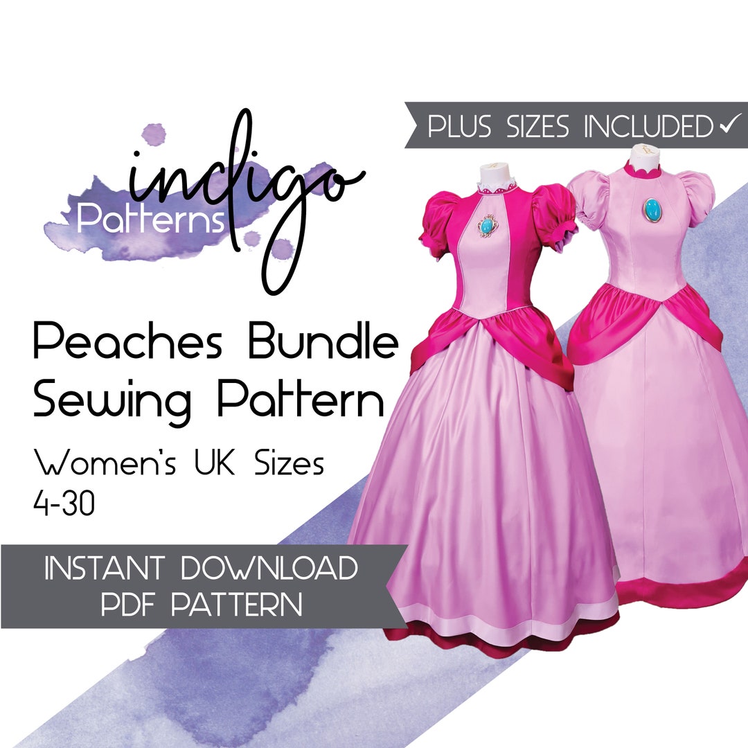 Peach Cosplay Sewing Pattern Bundle, Princess Peach Costume Sewing ...
