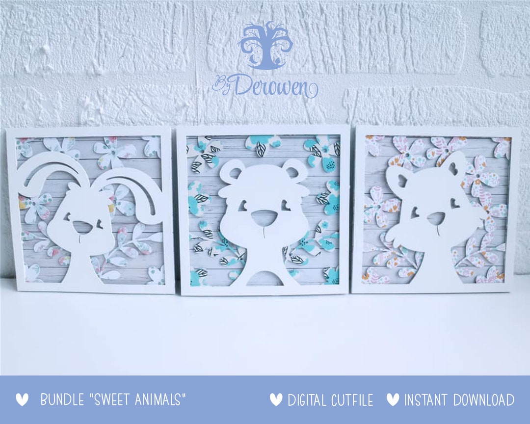 Svg Cut File Bundle 3 Cute Animal Templates in One Bundle Cat Rabbit ...