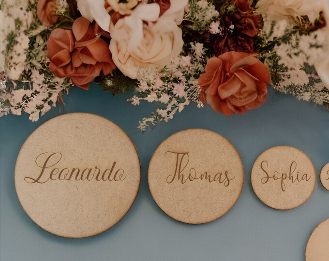 Wooden Table Place Names, Wedding Circle Place Wedding Place Card ...