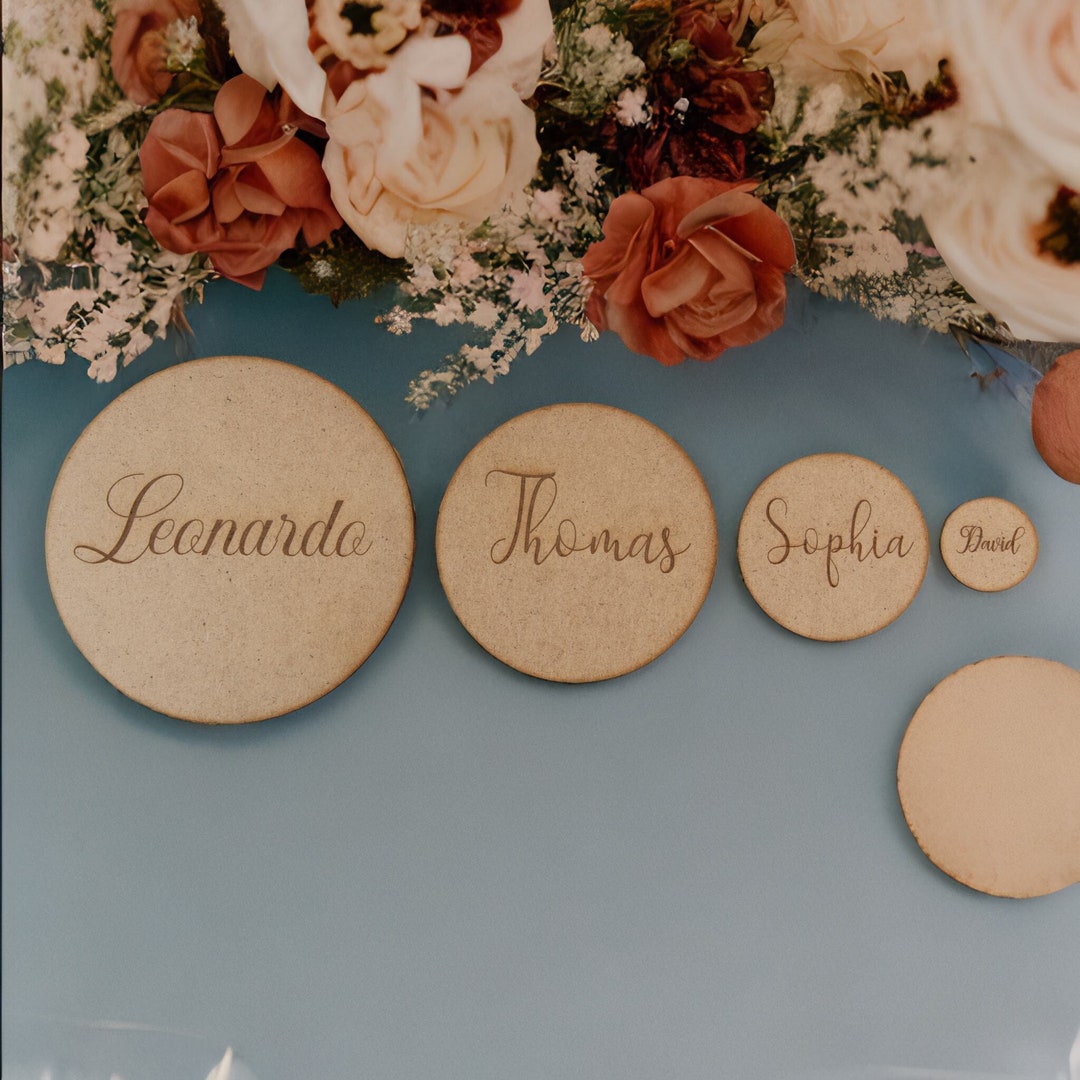 Wooden Table Place Names, Wedding Circle Place Wedding Place Card ...