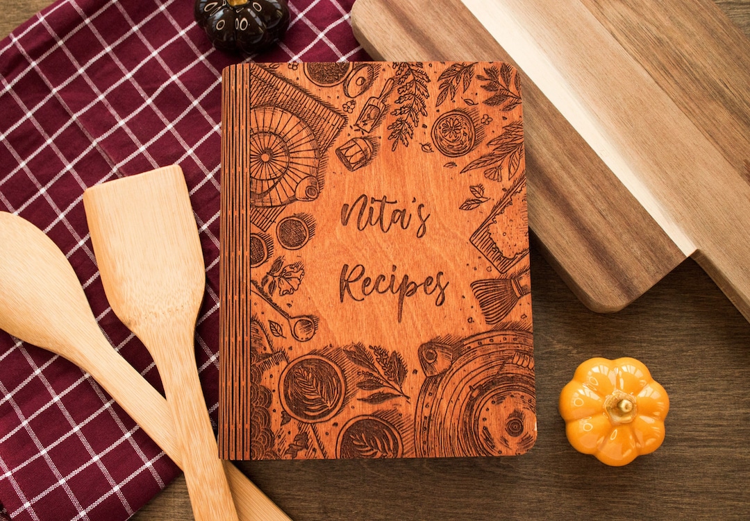 Personalized Wooden Recipe Book: Engraved Cookbook Binder, Custom ...