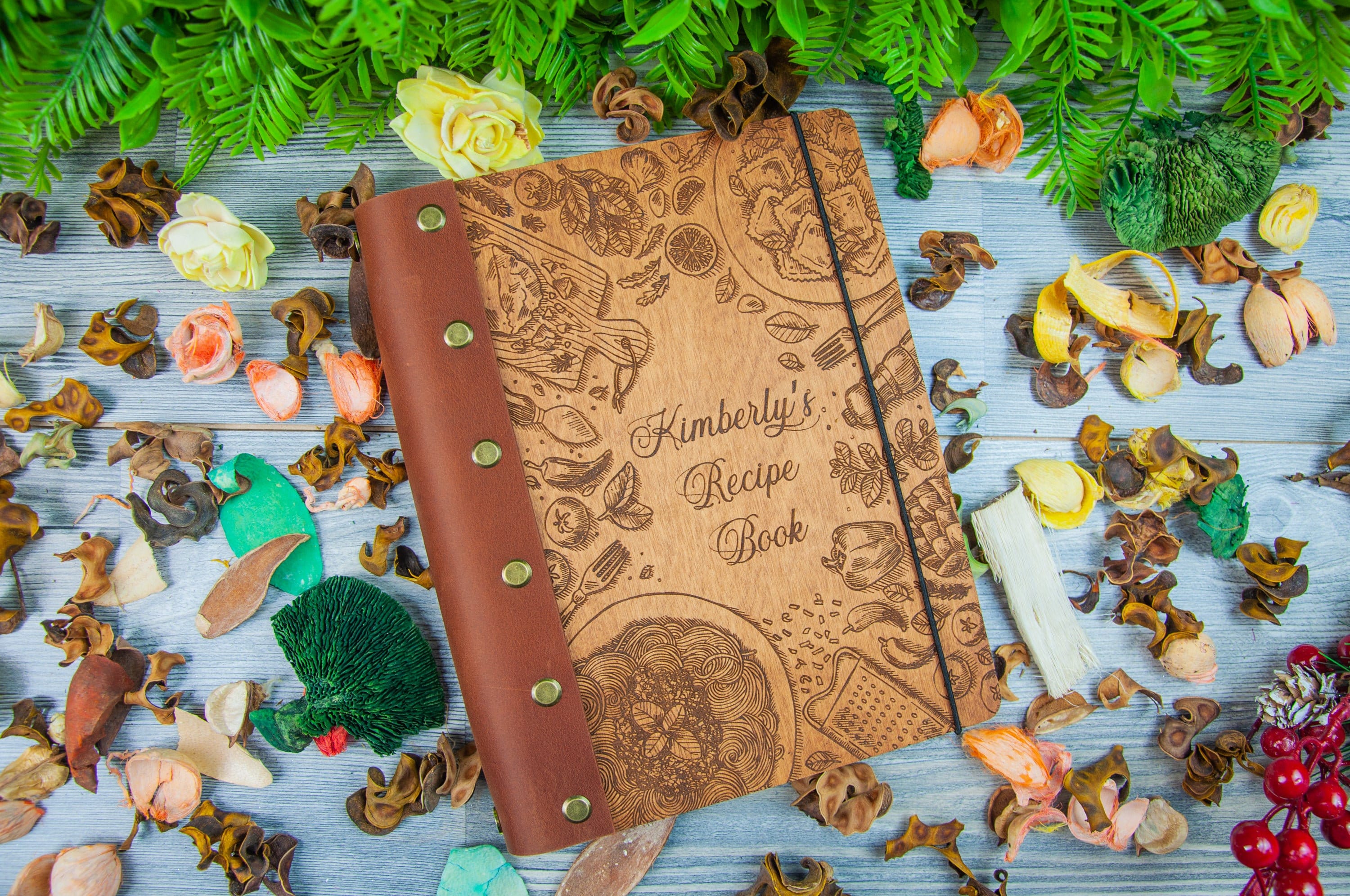 Personalized Wooden Recipe Journal, Custom Cookbook, Leather Spine - Etsy