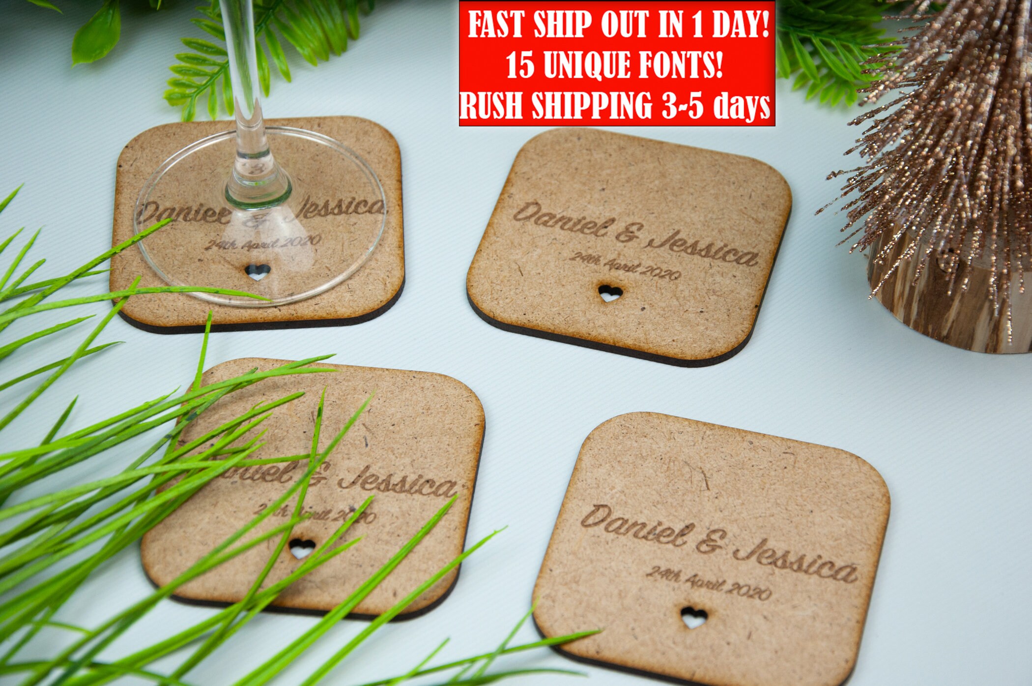 Wood Coaster Personalized Coaster Custom Coaster Wedding - Etsy