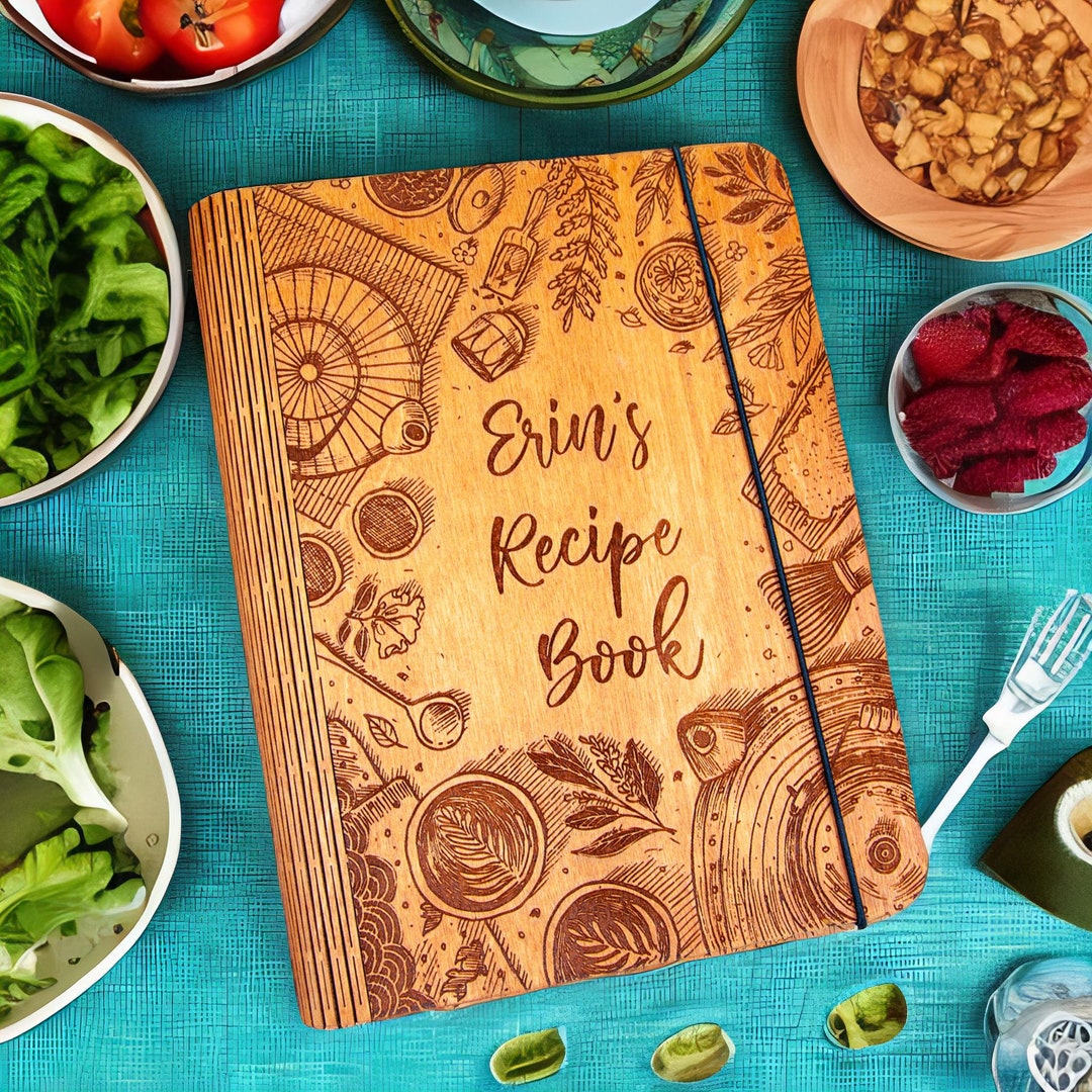 Personalized Wooden Recipe Book, Engraved Cookbook Journal - Etsy