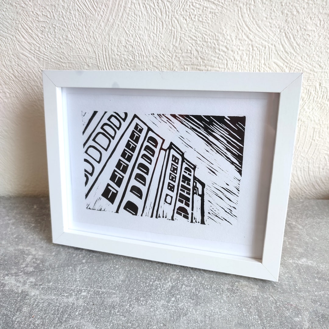 Sunset Building Lino Print | Black Print | Handmade Lino Print - Etsy