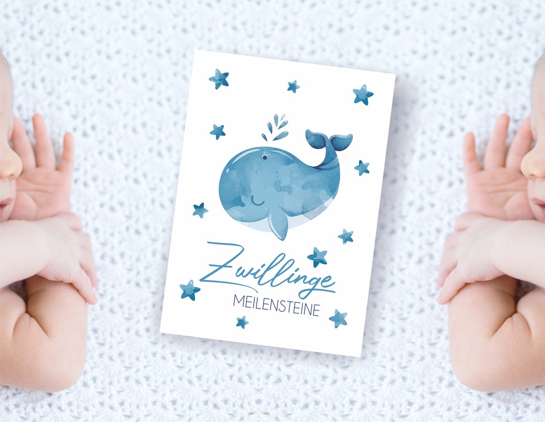 30 Milestone Cards Twins Multiples Triplets Baby Boy Girl Whale ...