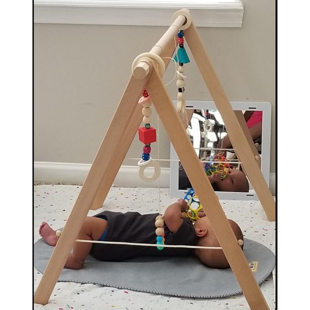 Wooden Baby Play Gym With 3 Wooden Toys, Baby Floor Activity Set and ...