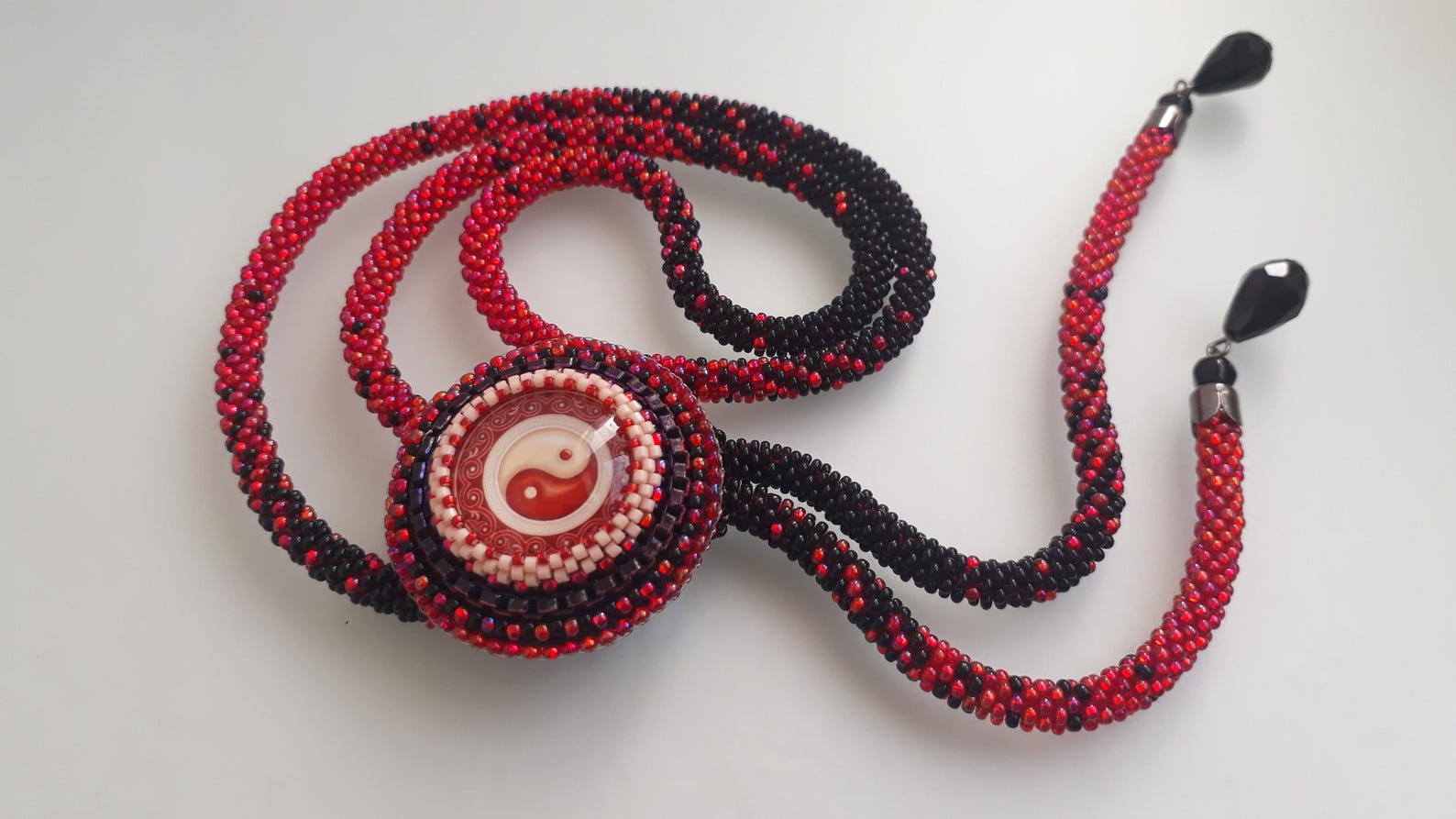 Tie Lariat Beaded Bolo, Tie Long Lariat, Bead Crochet Necklace Black ...