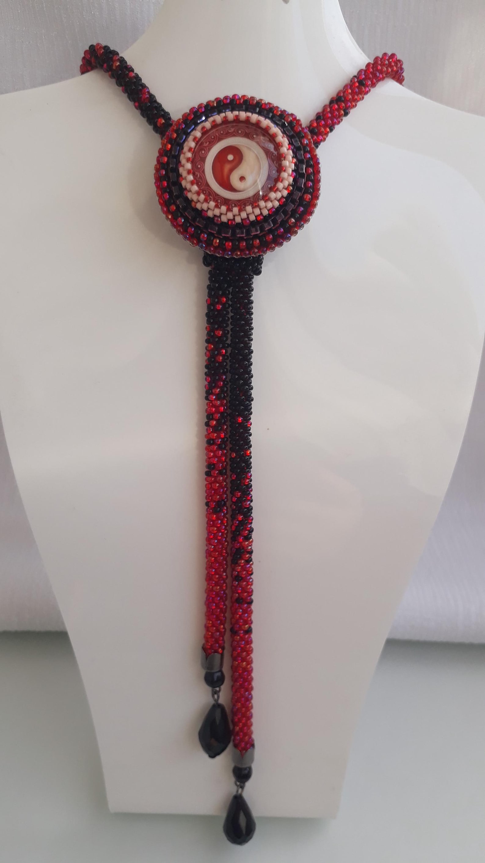Tie Lariat Beaded Bolo, Tie Long Lariat, Bead Crochet Necklace Black ...