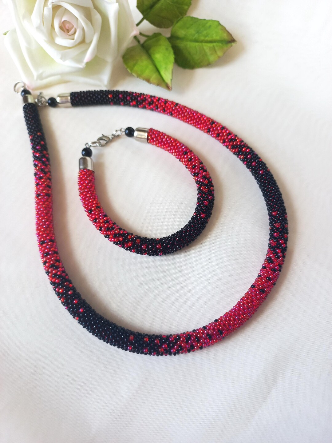 Gift for Gothic, Gothic Necklace, Beaded Crochet Necklace, Minimalist ...