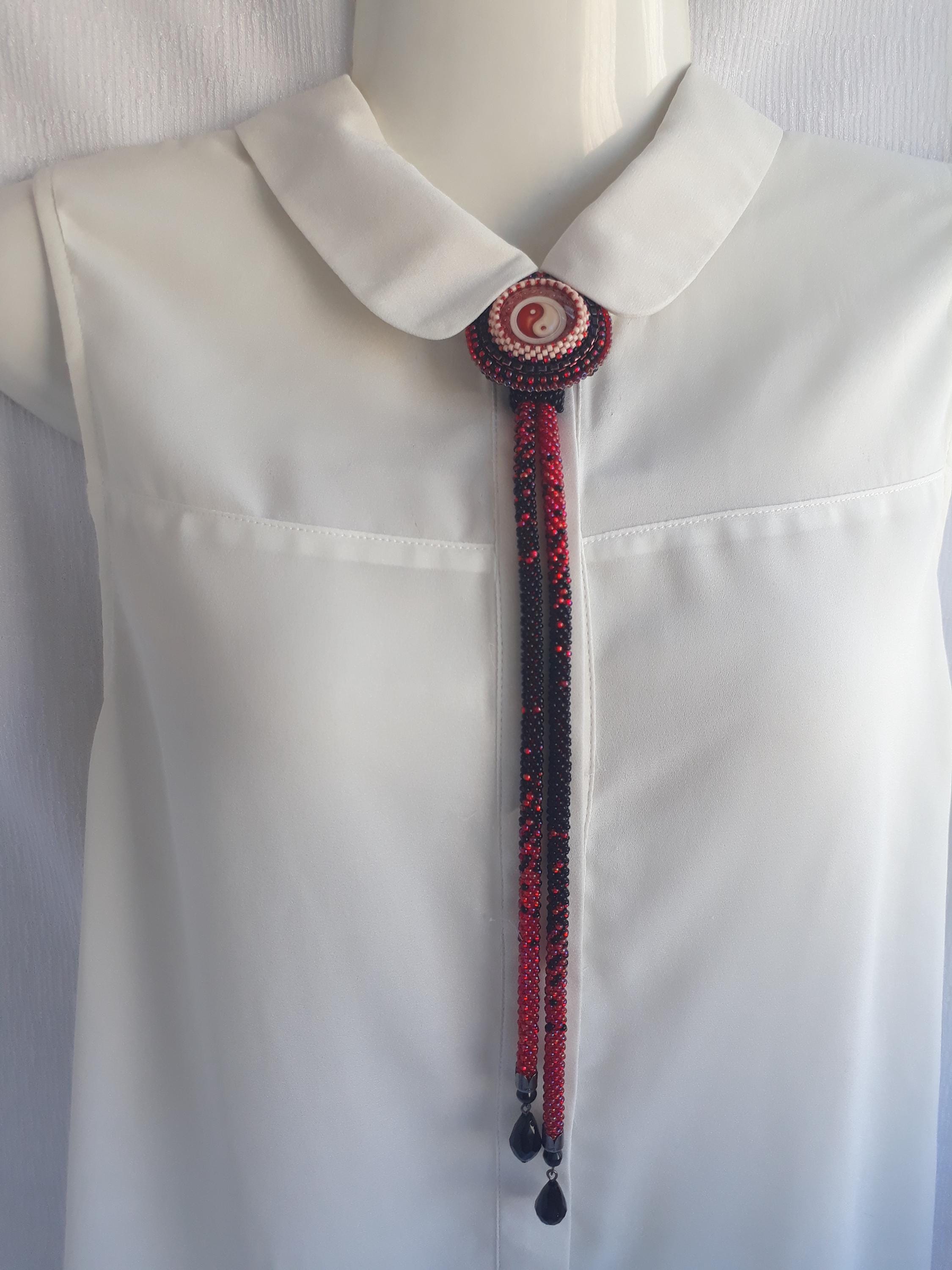 Tie Lariat Beaded Bolo, Tie Long Lariat, Bead Crochet Necklace Black ...