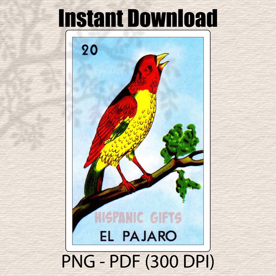 El Pajaro Loteria PNG PDF - Loteria Mexicana Digital Prints - Digital ...