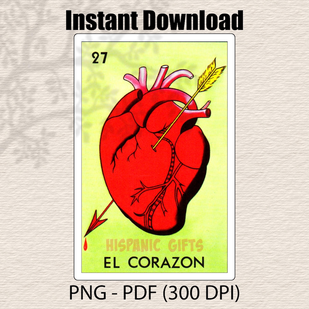 El Corazon Loteria PNG PDF - Loteria Mexicana Digital Prints - Digital ...