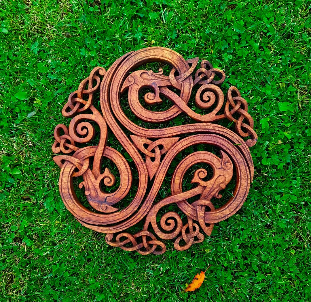 Hand Carved Wooden Celtic Triskel With Spirals Wall Hanging - Etsy
