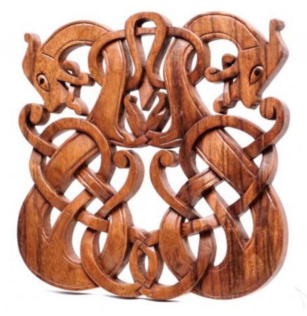 Hand Carved Wooden Celtic Beasts Wall Hanging - Etsy