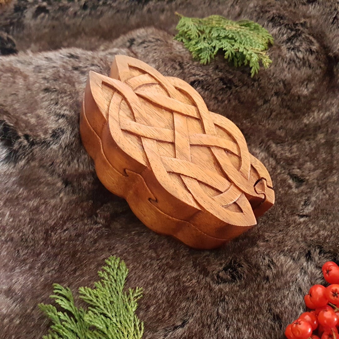 Hand Carved Wooden Trinket Jewellery Celtic Puzzle Box - Etsy