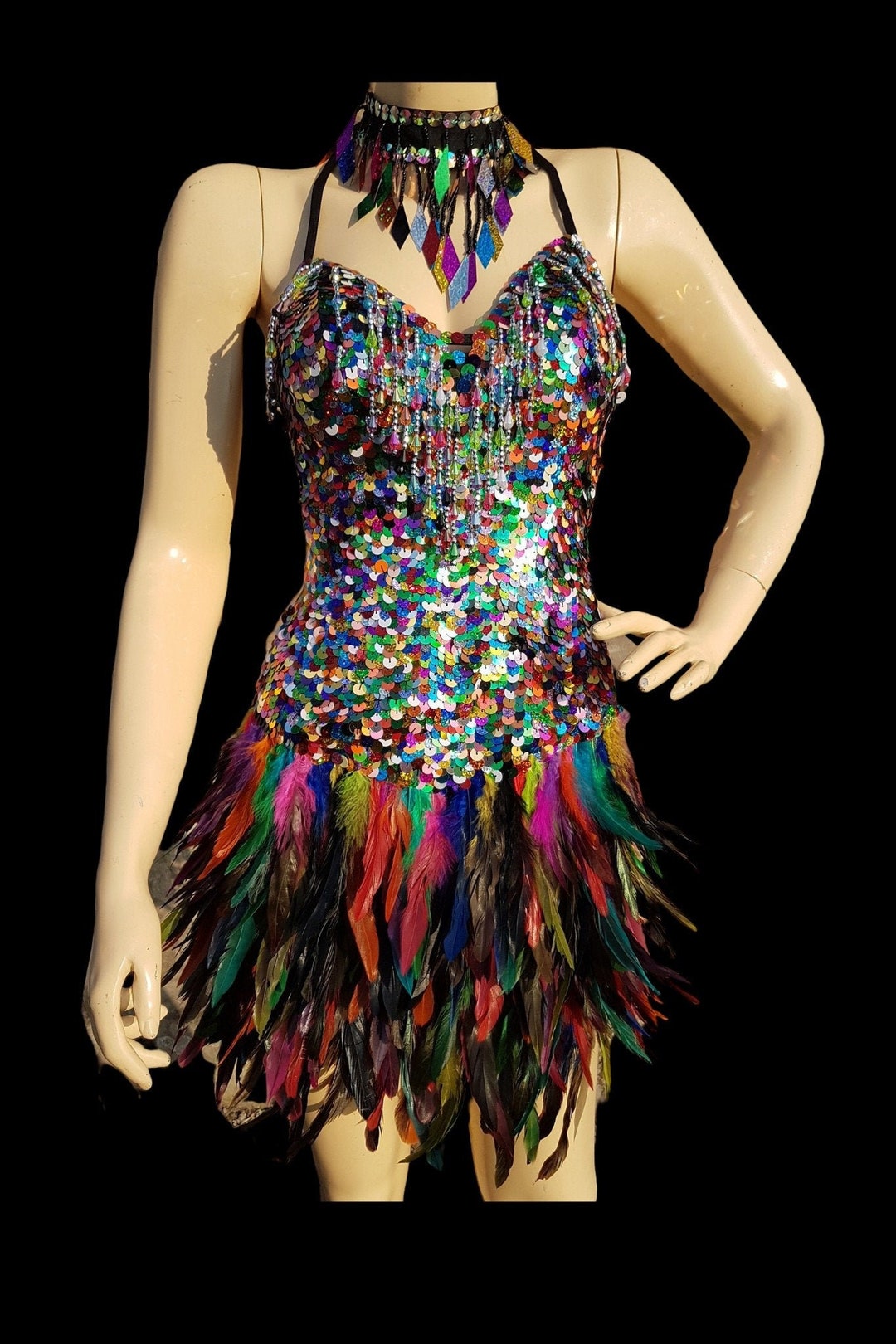 Festival Burlesque Rave Party Dance Sequin Feather Dress | SHRINE - Etsy UK