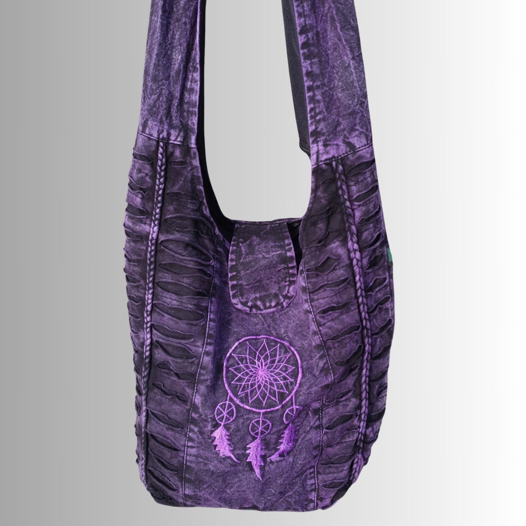 Purple Slashed Cotton Shoulder Bag With Dream Catcher Design - Etsy