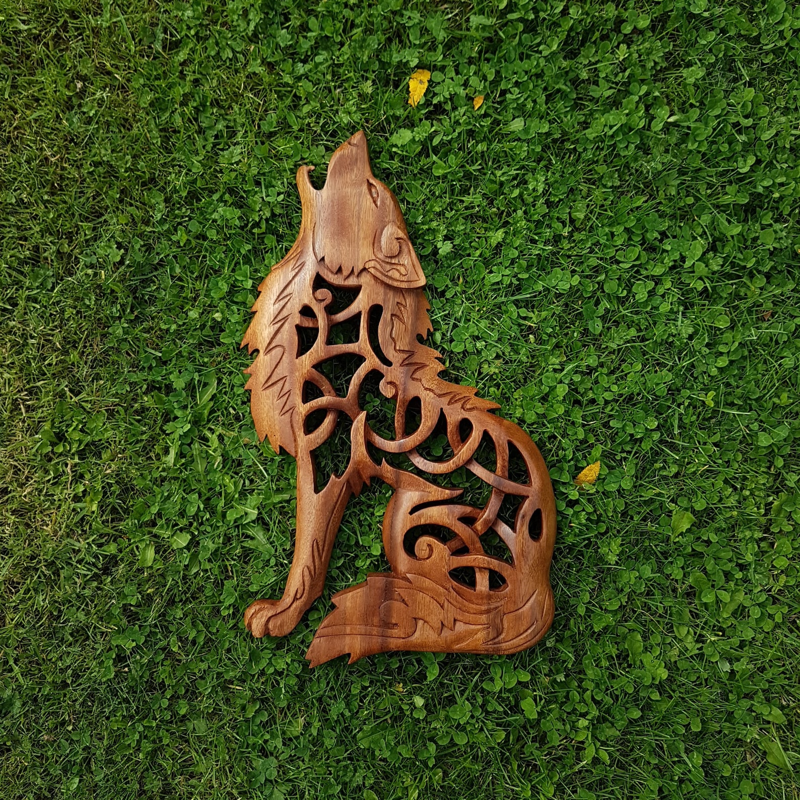 Hand Carved Wooden Sitting Howling Wolf Openwork | SHRINE - Etsy