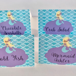 Mermaid Food Labels, Food Buffet Labels, Candy Buffet Labels, Food Card ...