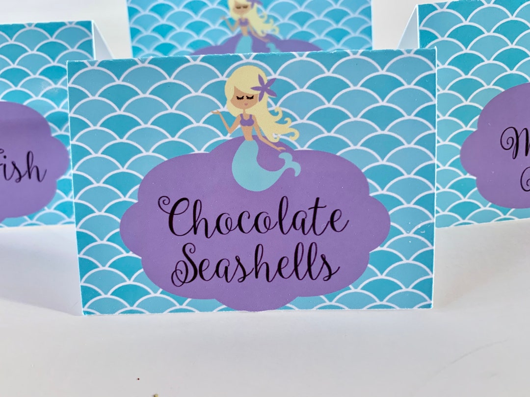 Mermaid Food Labels, Food Buffet Labels, Candy Buffet Labels, Food Card ...
