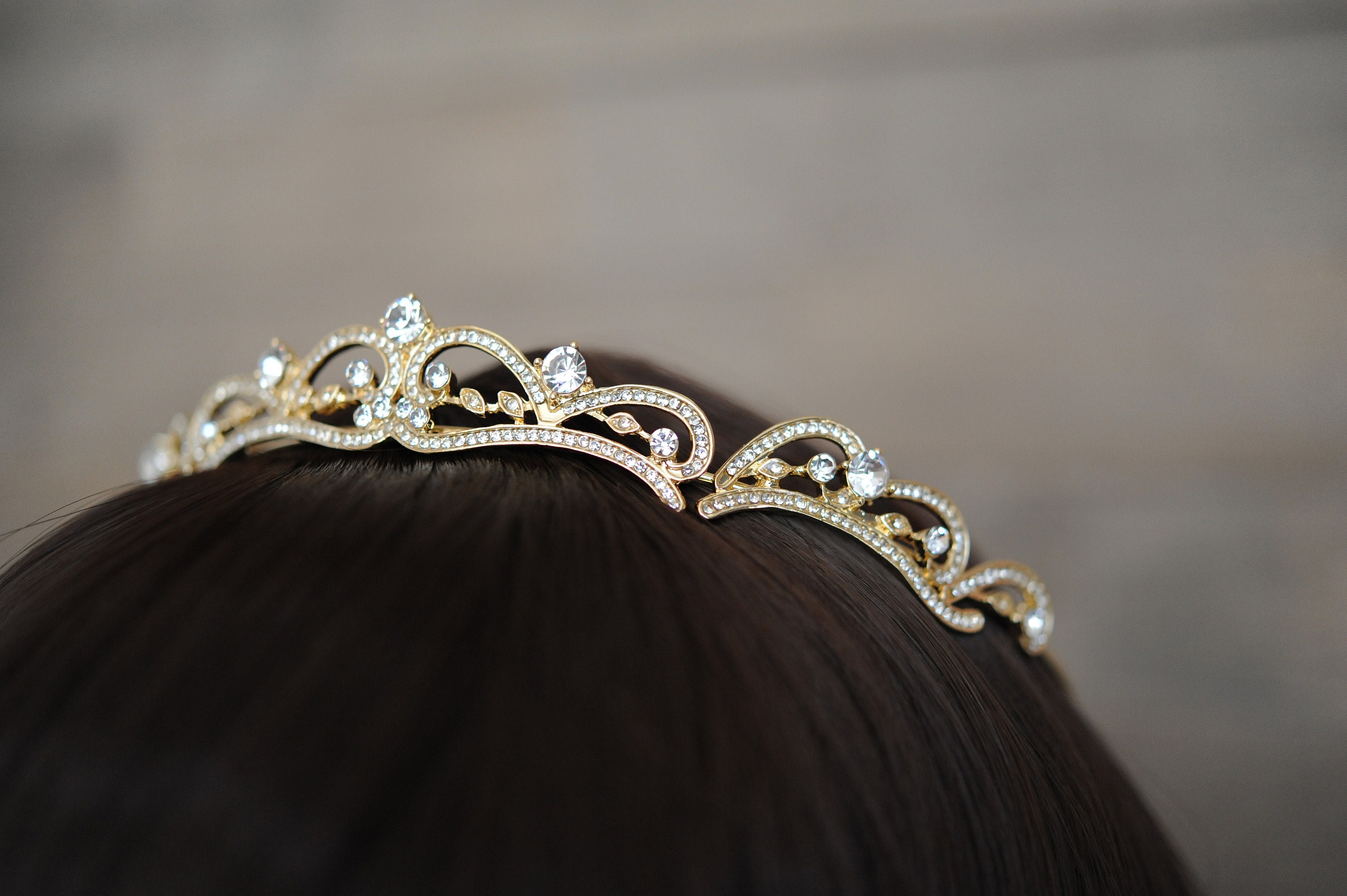 Gold Wedding Tiara With Crystals Brides Gold Petite Diadem - Etsy