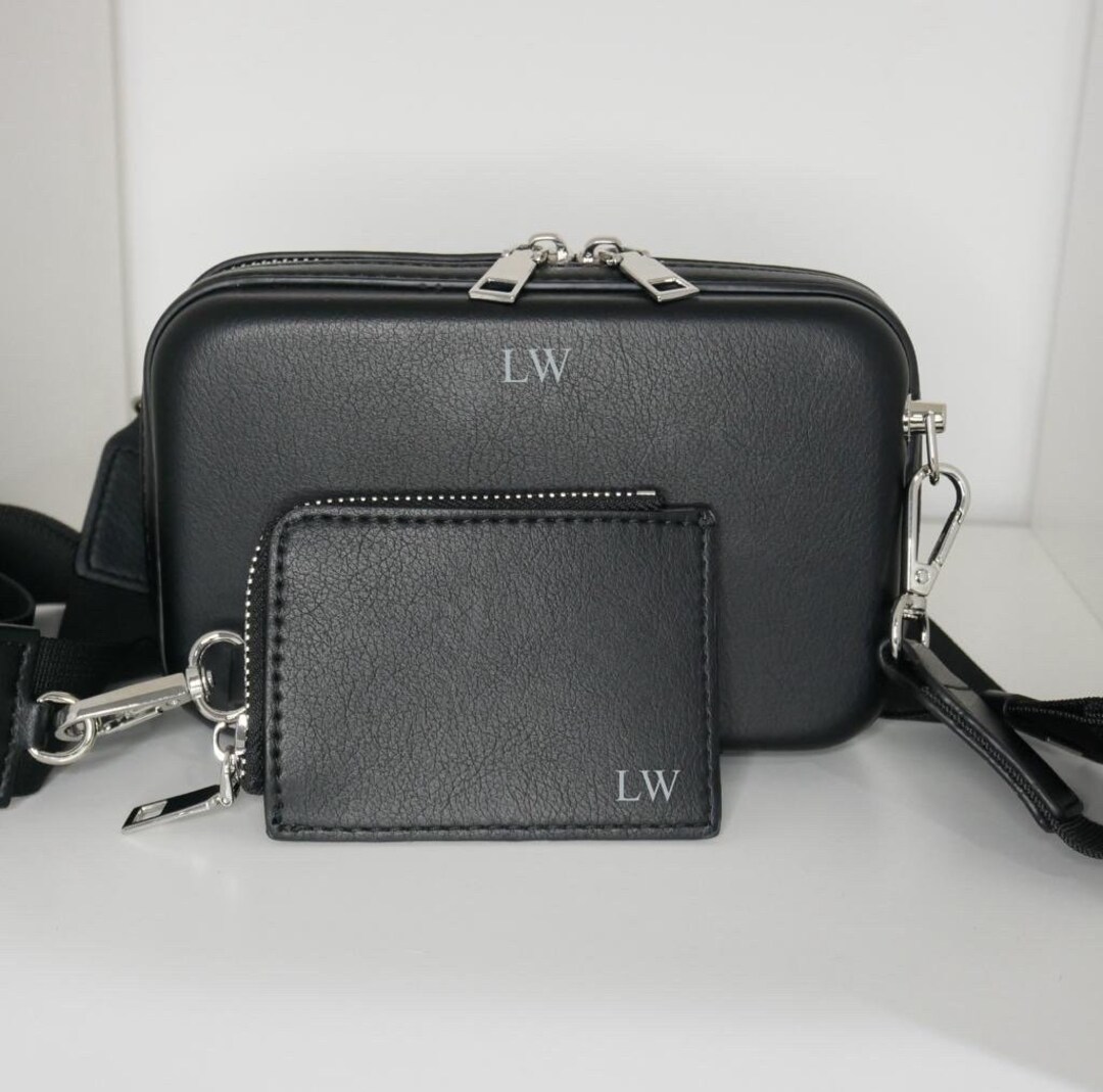 Black Pu Leather Box Duo Bag | Personalised With Any Name or Initials ...