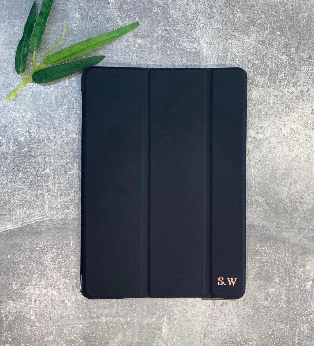 Personalized Black PU Leather iPad Case: Folding Stand, Monogrammed - Etsy