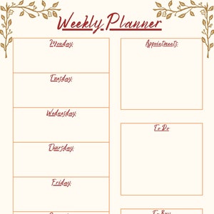 PDF Weekly Planner Cottagecore - Etsy