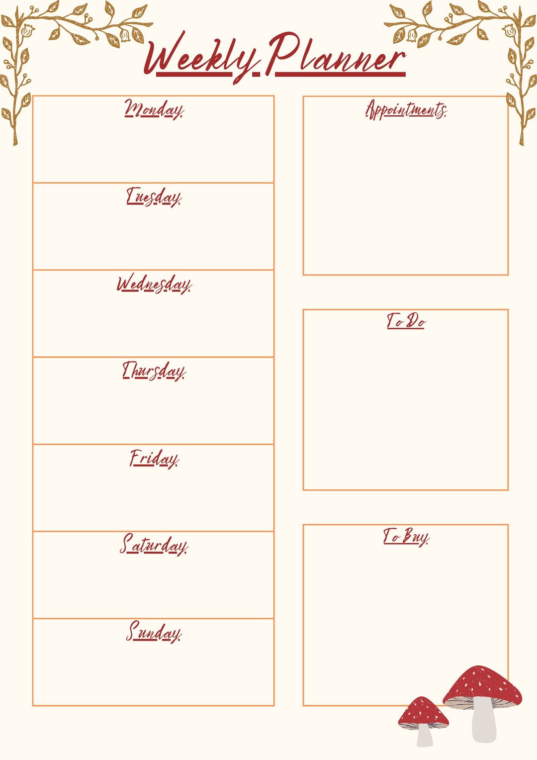 PDF Weekly Planner Cottagecore - Etsy