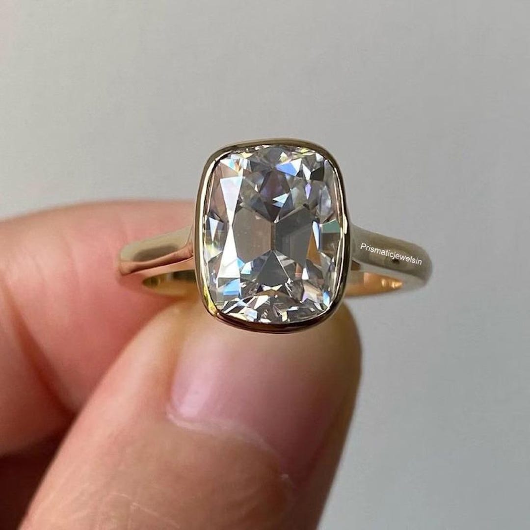Old Mine Elongated Cushion Cut Moissanite Engagement Ring Solitaire ...