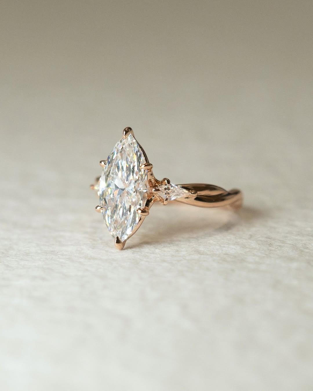 Marquise Cut Three Stone Engagement Ring, Infinity Wedding Ring With ...