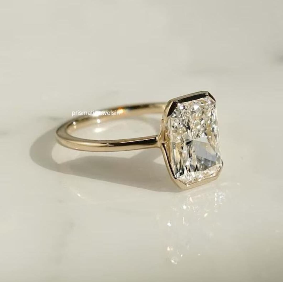 Half Bezel Set Radiant Moissanite Diamond Ring 2 CT Radiant Cut ...