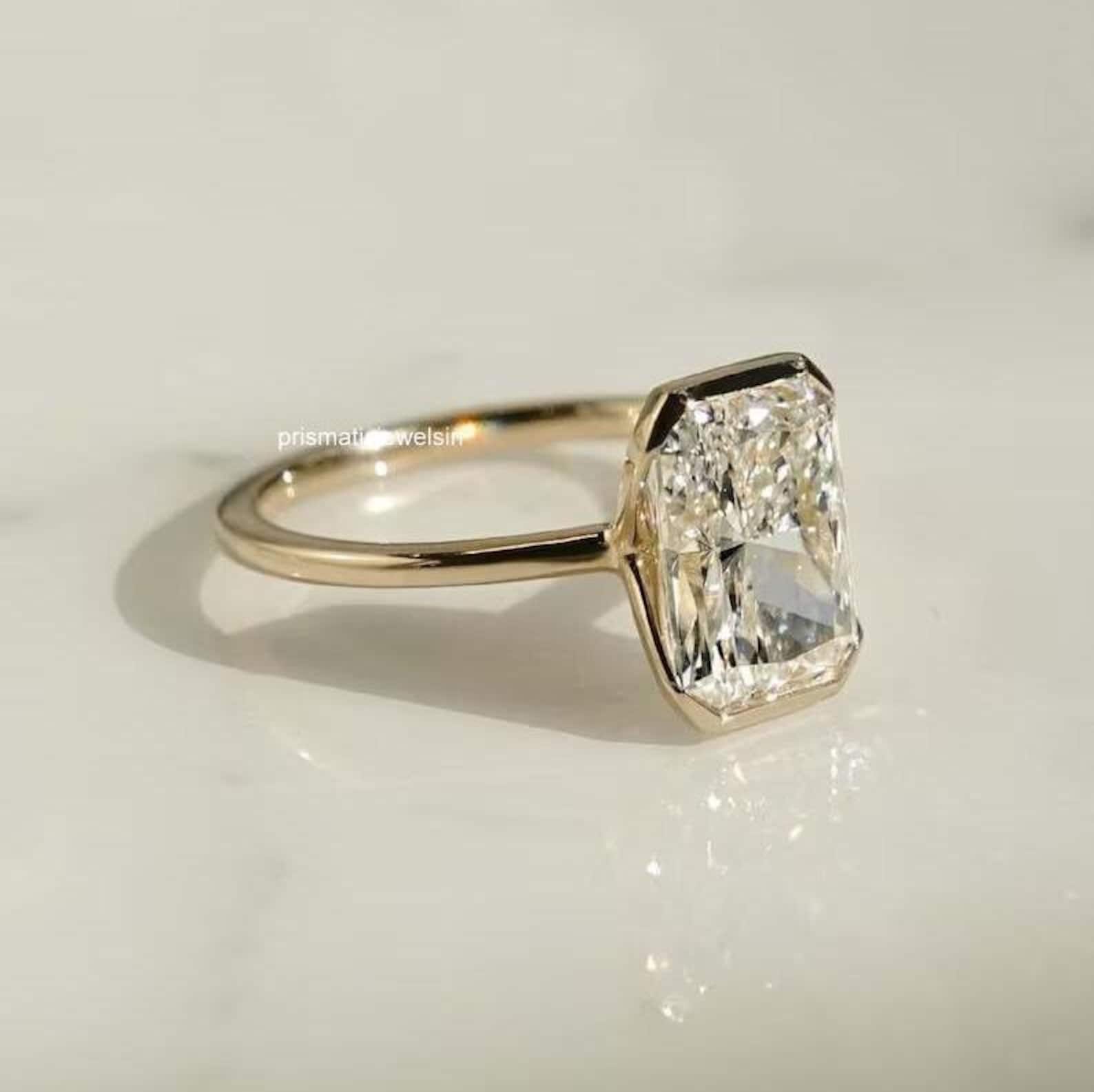 Half Bezel Set Radiant Moissanite Diamond Ring 2 CT Radiant Cut ...