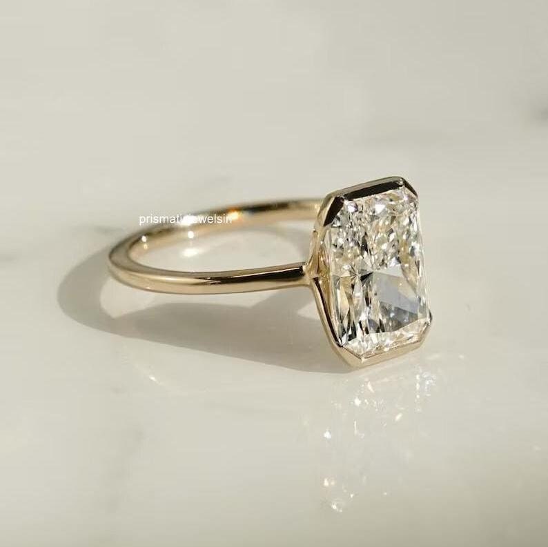 Half Bezel Set Radiant Moissanite Diamond Ring 2 CT Radiant Cut ...