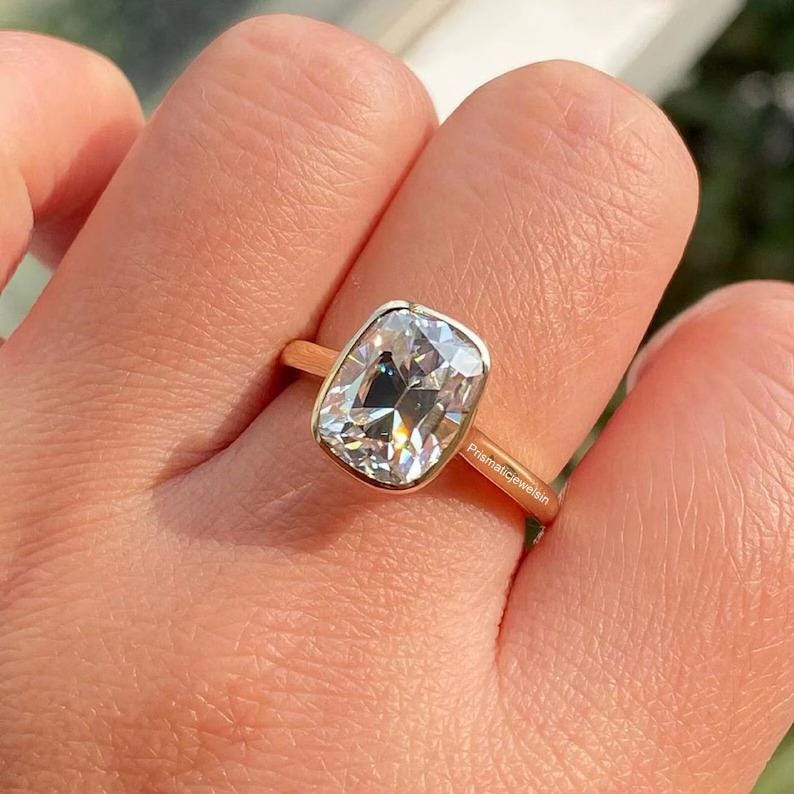 Old Mine Elongated Cushion Cut Moissanite Engagement Ring Solitaire ...
