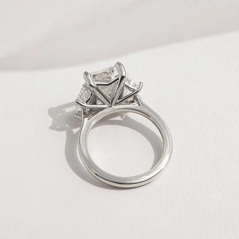 5 CT Three Stone Emerald Cut Lab Grown Diamond Engagement Ring, Trilogy ...