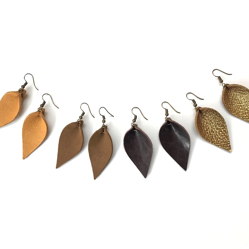 Leather Leaf Earrings - Etsy