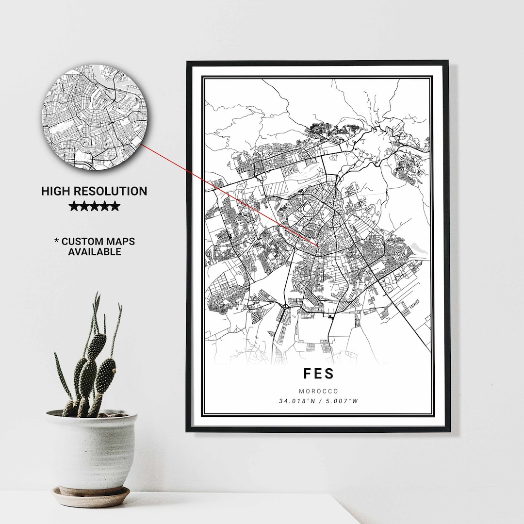 Fes Fez Fes Map Fes Poster Map Poster City Poster City - Etsy Australia