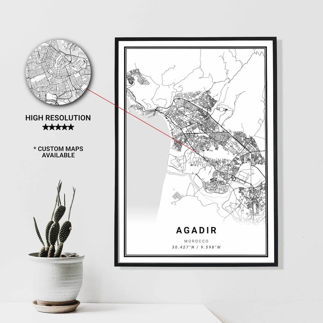 Agadir Agadir carte Agadir Poster Affiche de carte Affiche - Etsy France