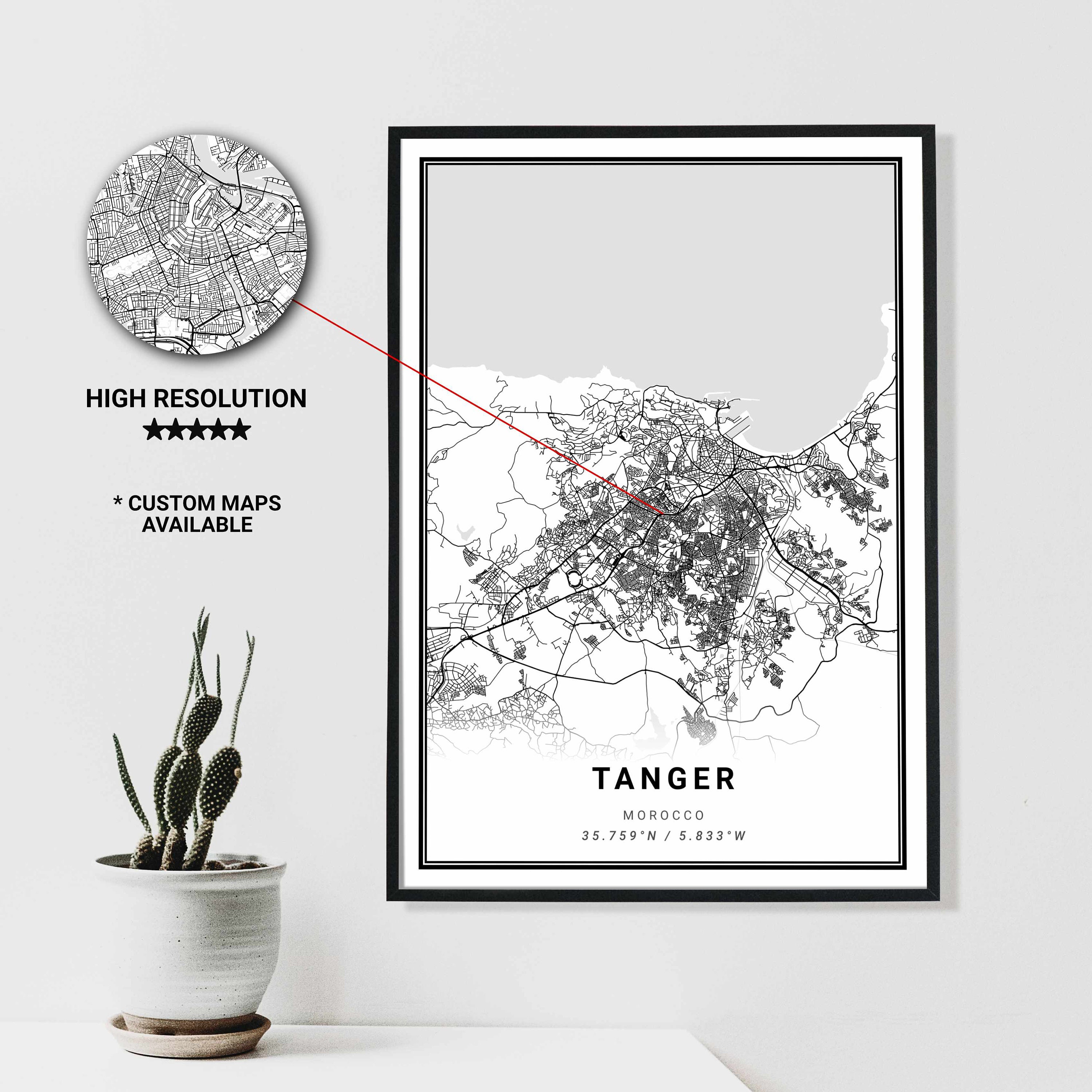 Home & Living Tangier map art city map print map poster Tangier map ...
