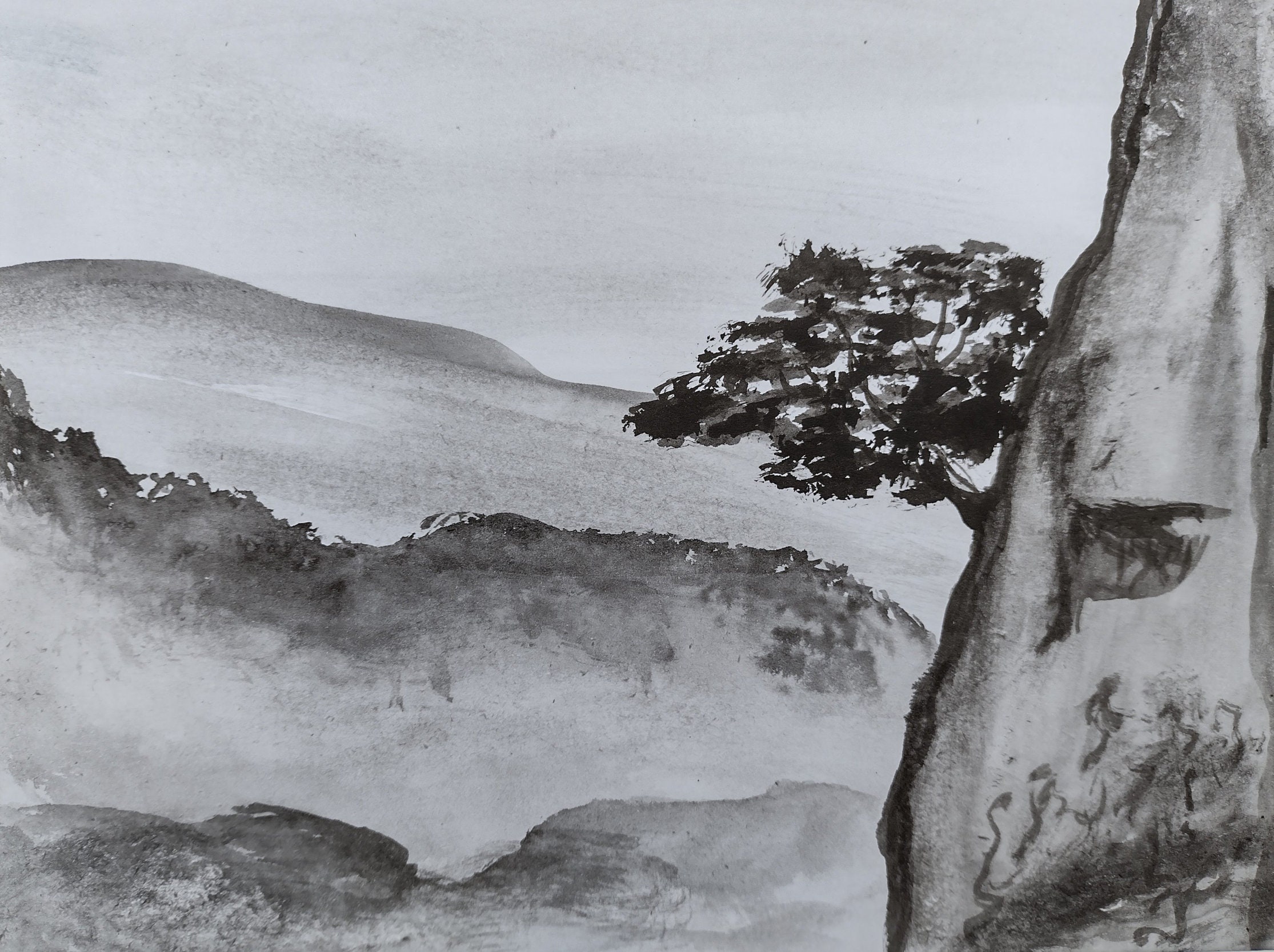Simple Ancient Chinese Art Landscape Mountains