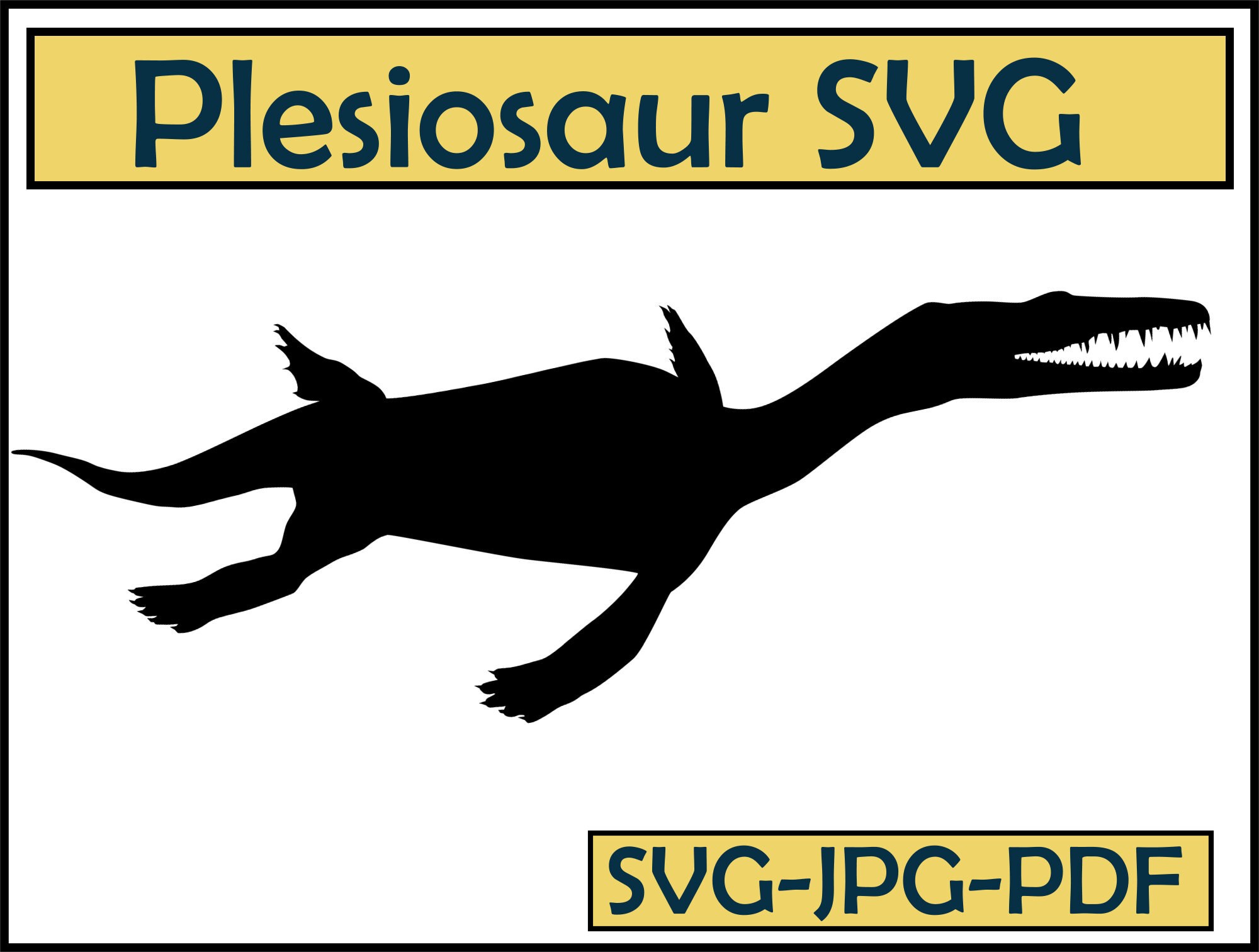 Plesiosaur Sea Swimming Dinosaur SVG Image Silhouette & Outline Clipart ...