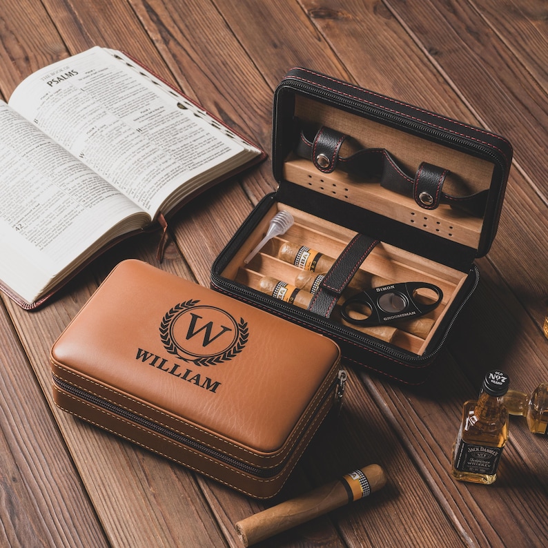 Custom Leather Cigar Case With Cutter, Personalized Cigars Accessories ...