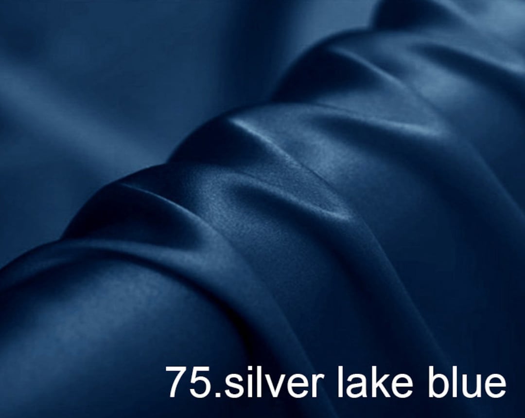 Silk Satin Fabric Pure Solid Fabric NO.75 Silver Lake Blue Color for ...
