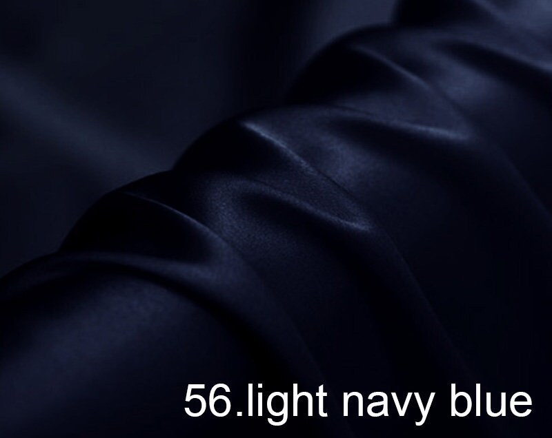 Silk Satin Fabric Pure Solid Fabric NO.56 Light Navy Blue Color for ...