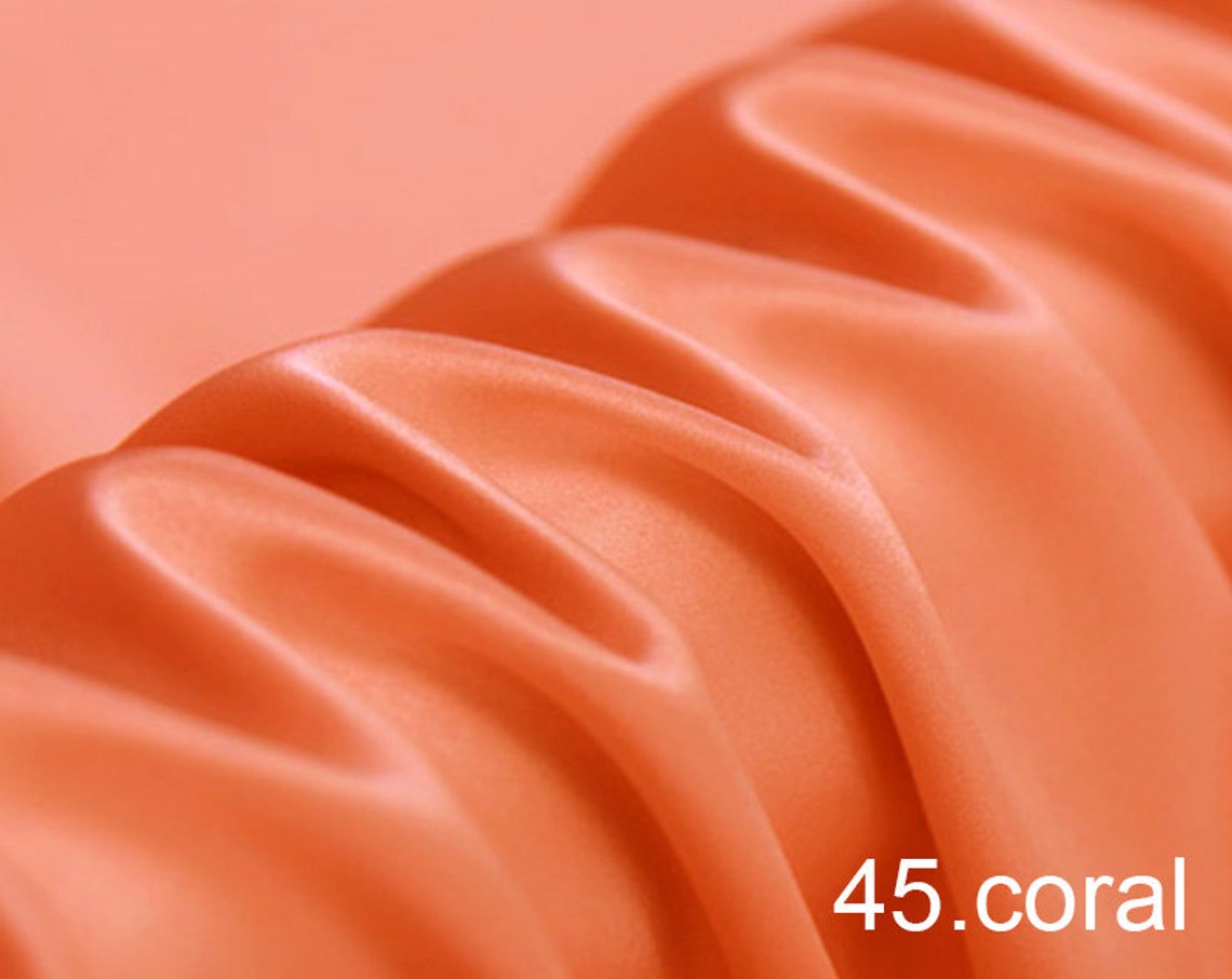 Silk Satin Fabric Pure Solid Fabric NO.45 Coral Color for - Etsy