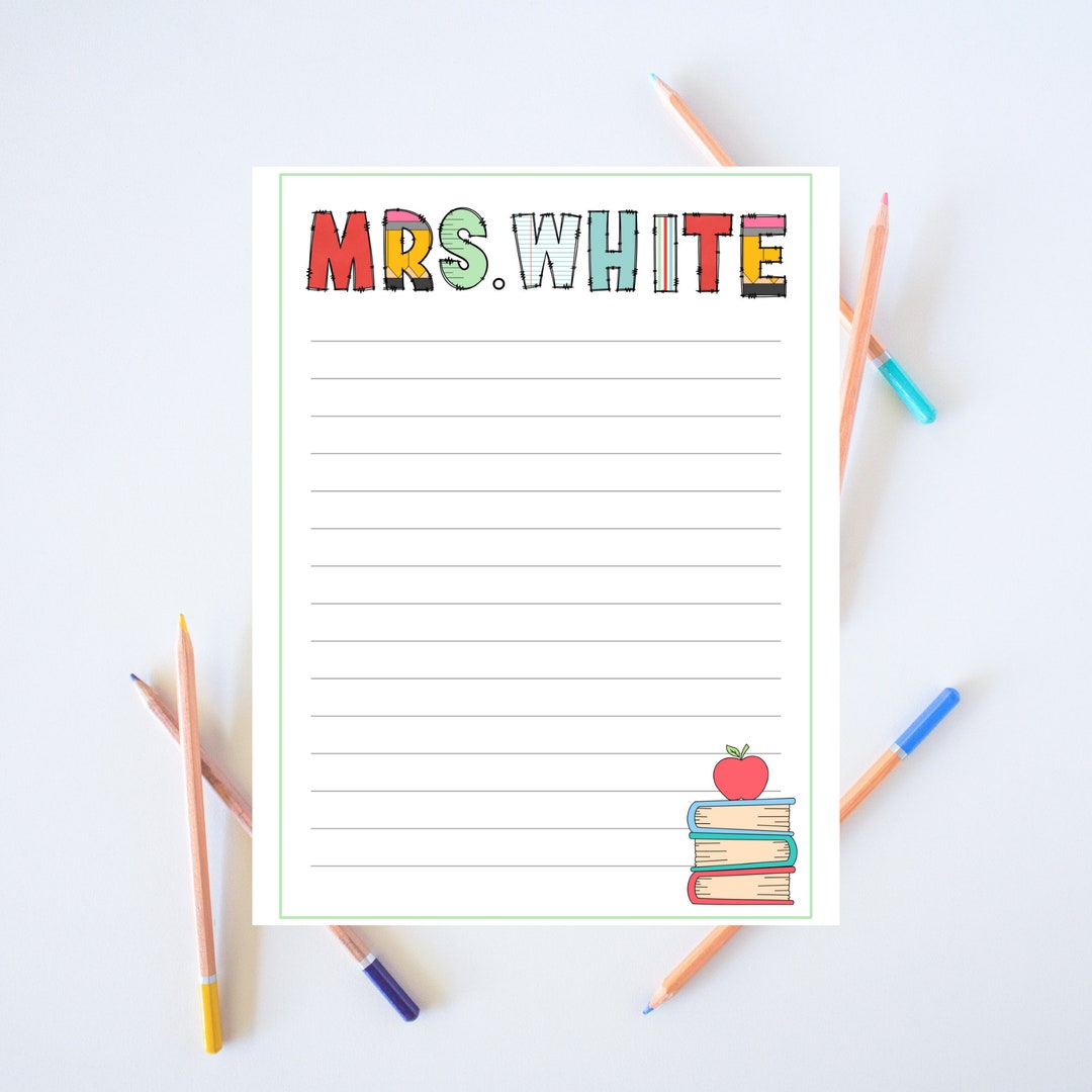 Teacher Stationery Long Lined Notepad Personalized Gift for Teacher ...