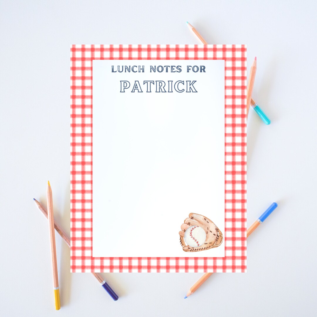 School Lunch Box Notes Personalized Notepad for Boys Baseball Lunch Box ...