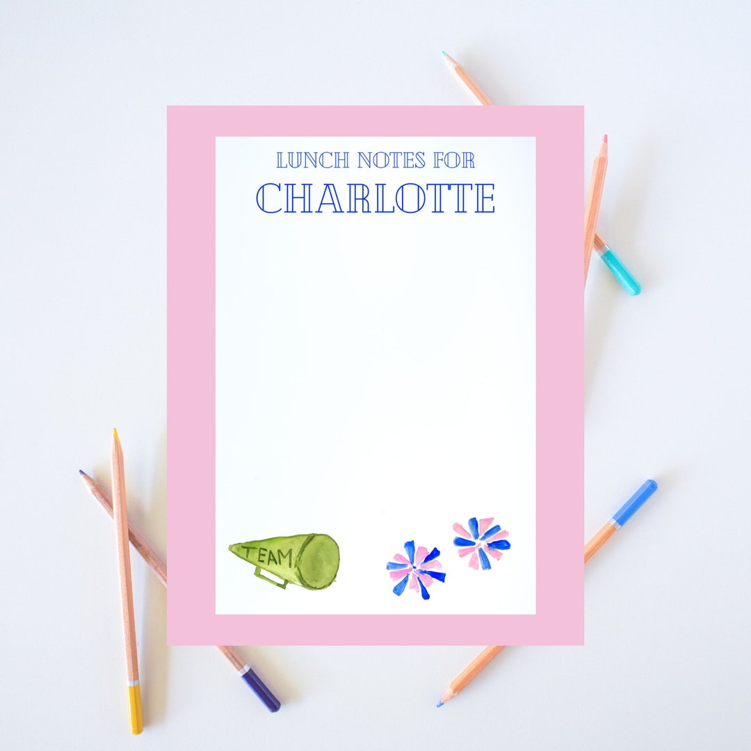 School Lunch Box Notes Personalized Notepad for Girls Cheerleader Lunch ...